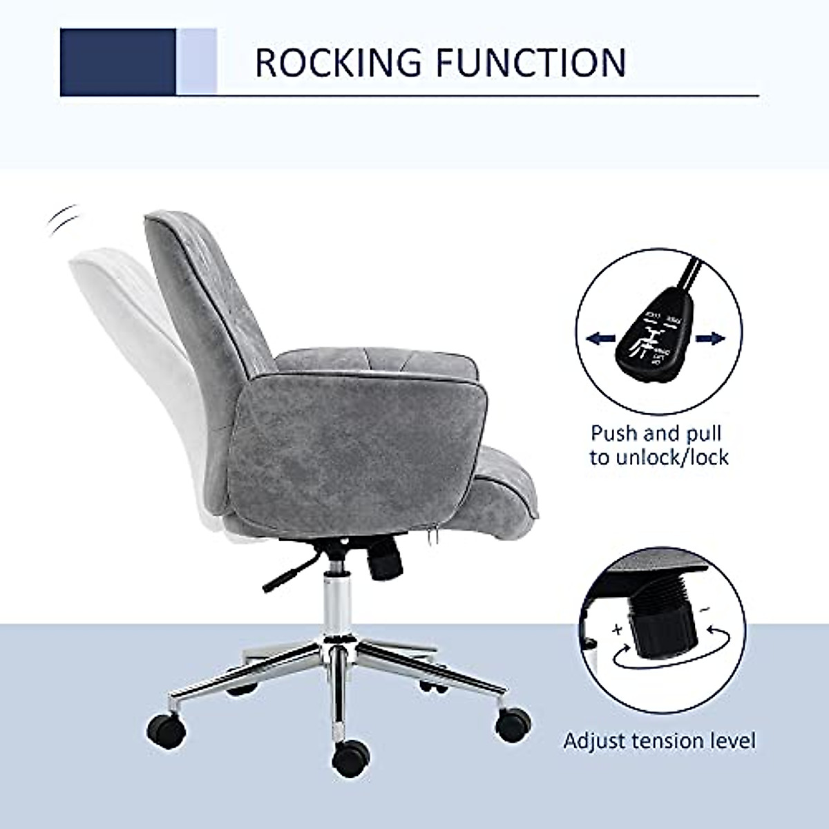 Vinsetto Micro Fiber Home Office Chair with Adjustable Height, Rock Function, and Curved Padded Armrests, Light Grey