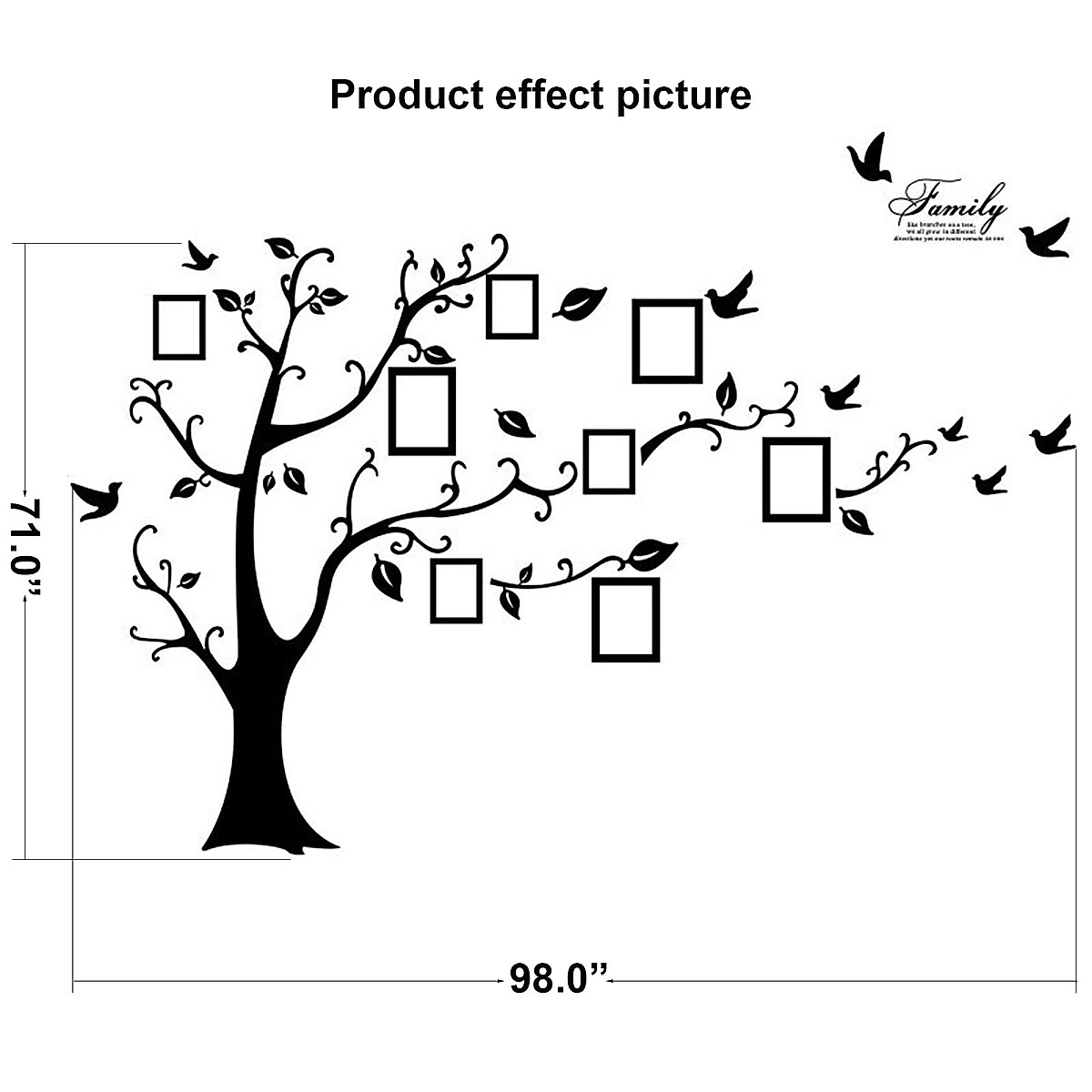 98 x 71 inch Photo Tree Wall Stickers Family Photo Frame Tree Window Decals Decorations Murals Wall Art Decorative Sticker for Kids Living Room Bedroom Nursery Playroom Jungle Party Decor Supplies