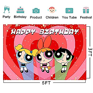 Cartoon Girls Backdrop for Party Supplies 5x3ft Powerpuff Girl Birthday Banner Baby Shower Photo Background for Kids Party Decorations Superhero Girl Photography Backdrop