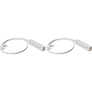 Amazon Basics 3-Foot 3-Prong Indoor Extension Cord Power Strip - Flat Plug, Grounded - 13 Amps, 1625 Watts, 125 VAC - 2-Pack, White