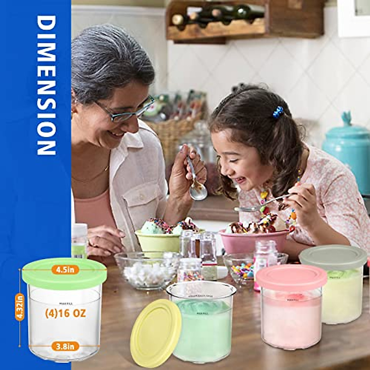 LOMILD 16oz. Extra Pint Containers, Replacement for Ninja Creami Pints And Lids-4 pack, Compatible with NC299AMZ NC301 NC300 Series, Dishwasher Safe & BPA-Free, Clear