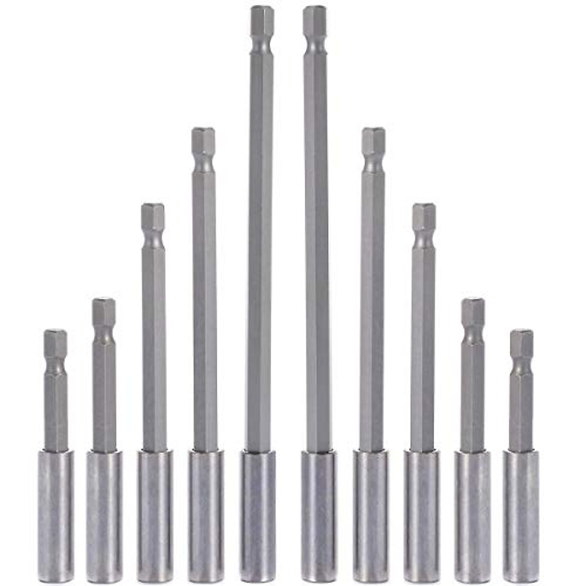 10-Pieces Magnetic Bit Holder Extension, 1/4 inch Hex Shank Heavy Duty Quick Release Screwdriver Drill Bit Holder Extension Set for Screws, Nuts, Drills, Handheld Drivers 50/60/75/100/150mm