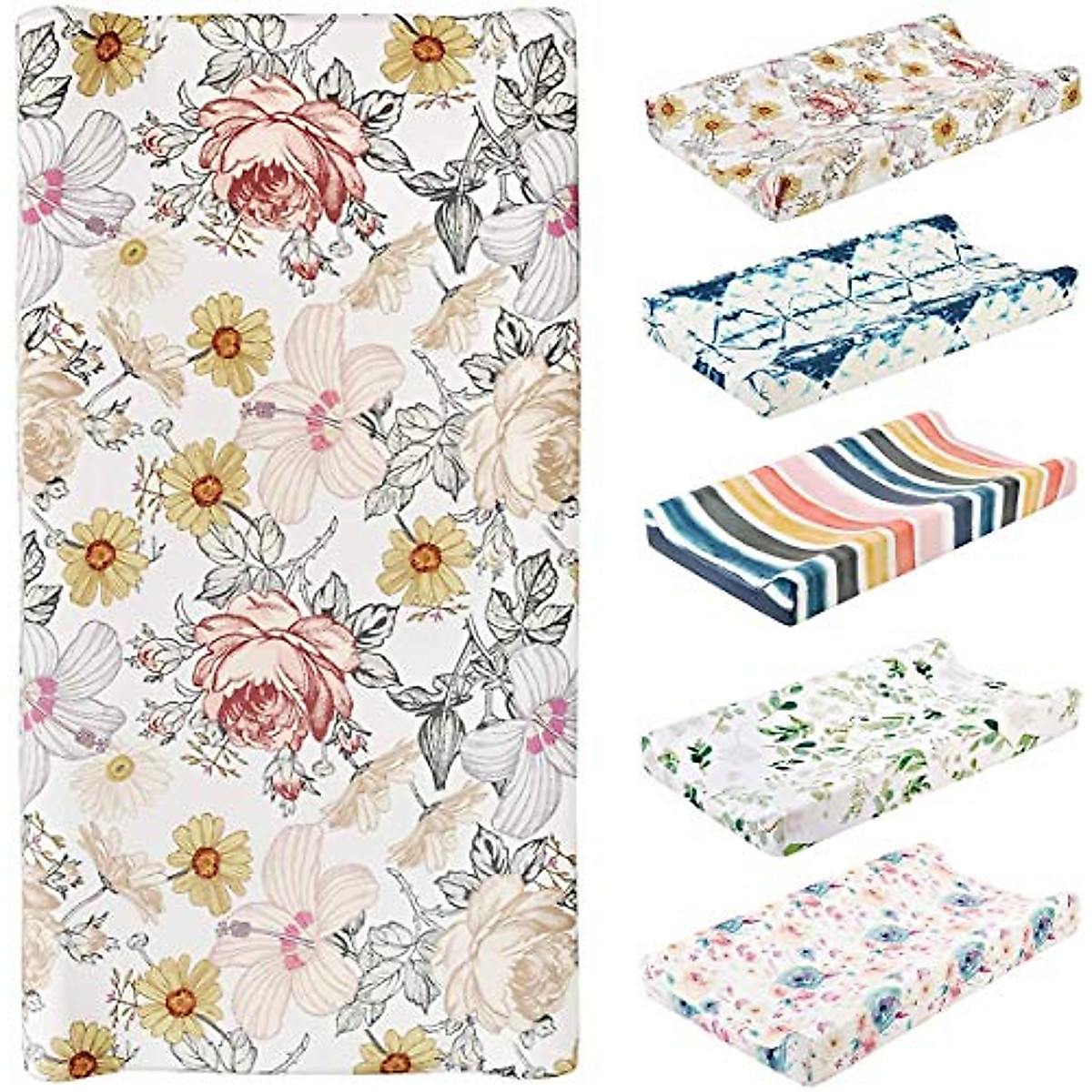 3PC Baby Changing Mat Cover Unisex Soft Changing Pad Cover Nappy Changing Travel Station Cover Fit for Any Standard Crib Changing Mat, Removable-32"x16"x4" （Just Cover）