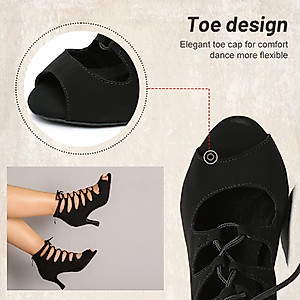 TINRYMX Womens Latin Dance Boots Open Toe Ankle Ballroom Professional Party Salsa Dance Shoes,US 7