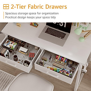DLisiting White Small Desk with Fabric Drawers - 32 Inch Vanity Desk with Storage Drawer and Bag for Bedroom, Study Writing Table for Small Spaces, White