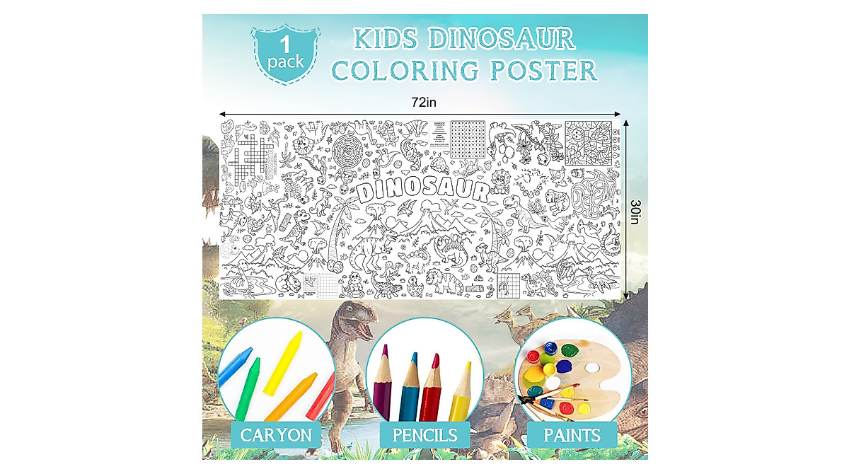Large Dinosaur Coloring Poster for Kids - Fun Party Decor & Activities
