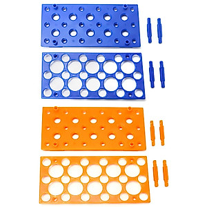 QWORK Centrifuge Tube Holder Set - Plastic Test Tube Rack (2 Pack) in Blue and Orange, Accommodates 10ml, 15ml, and 50ml Tubes, Detachable Stand