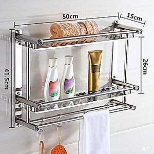 Generic Towel Rack Wall Mounted,Bathroom Wall Mounted Bath Shelf 304 Stainless Steel Storage Holders Multifunctional Rack Kitchen Holder with Hooks Hanging Washbasin Washroom Organiser