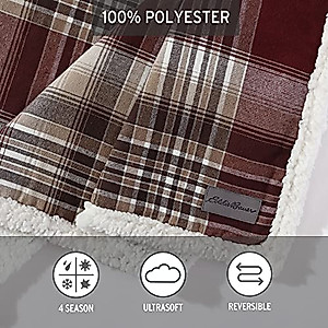 Eddie Bauer - Throw Blanket, Cotton Flannel Home Decor, All Season Reversible Sherpa Bedding (Twin Lakes Red, Throw)