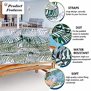bumuam Swing Replacement Seat Cushions, Outdoor Swing Cushions 3 Seater Waterproof Porch Swing Cushions with Backrest Bench Cushion for Patio Backyard Garden Furniture (Bamboo Leaves 60x40in)