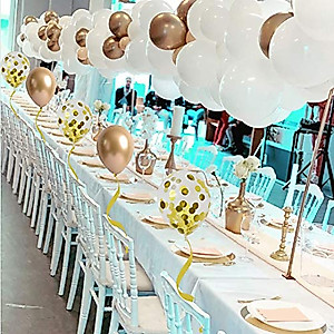 50 Pcs Balloons Set for Parties, Gold Confetti, White and Gold Chrome Pearl Balloon Party Decorations, Baby Shower Décor, Pack of 50 Thick Balloons, Gold Curling Ribbon, Natural Latex
