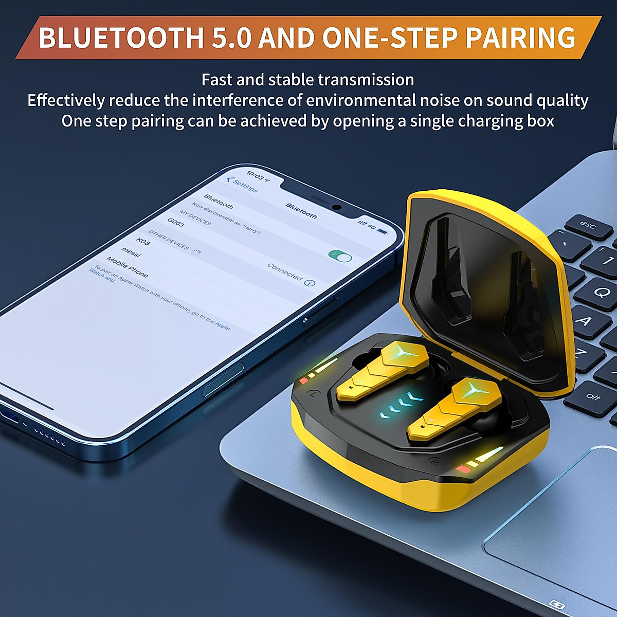 KINGSTAR Wireless Gaming Earbuds, Bluetooth 5.0 Game Earphones with Microphone in-Ear Gaming Headphones Noise Cancelling Earbuds Auto Pairing Ture Wireless Ear Buds for iOS Android