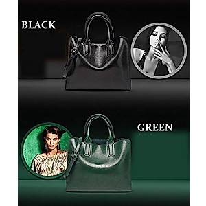 Andongnywell Women Oil Leather Handbags Top Handle Satchel Shoulder Bucket Bag Tote Purse for Ladies and Girl (C)