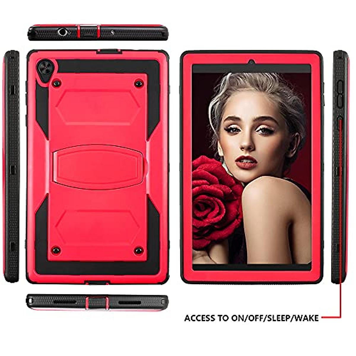 Mignova for Alcatel Joy Tab 2 8 inch 2020 Case Model 9032Z for Alcatel Joy Tab 2 Case for TCL Tab Model 9048S Tablet Case Built in Kickstand Shockproof Hard Back Protective Shell Case (Red)