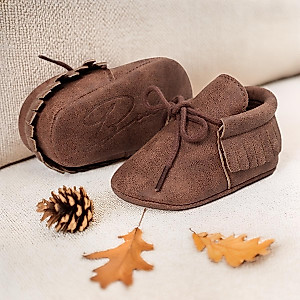 CENCIRILY Infant Baby Fringe Moccasin Slipper Boys Girls Tassel Suede Leather Toddler Sneakers Soft Sole First Walking Loafers Crib Shoes