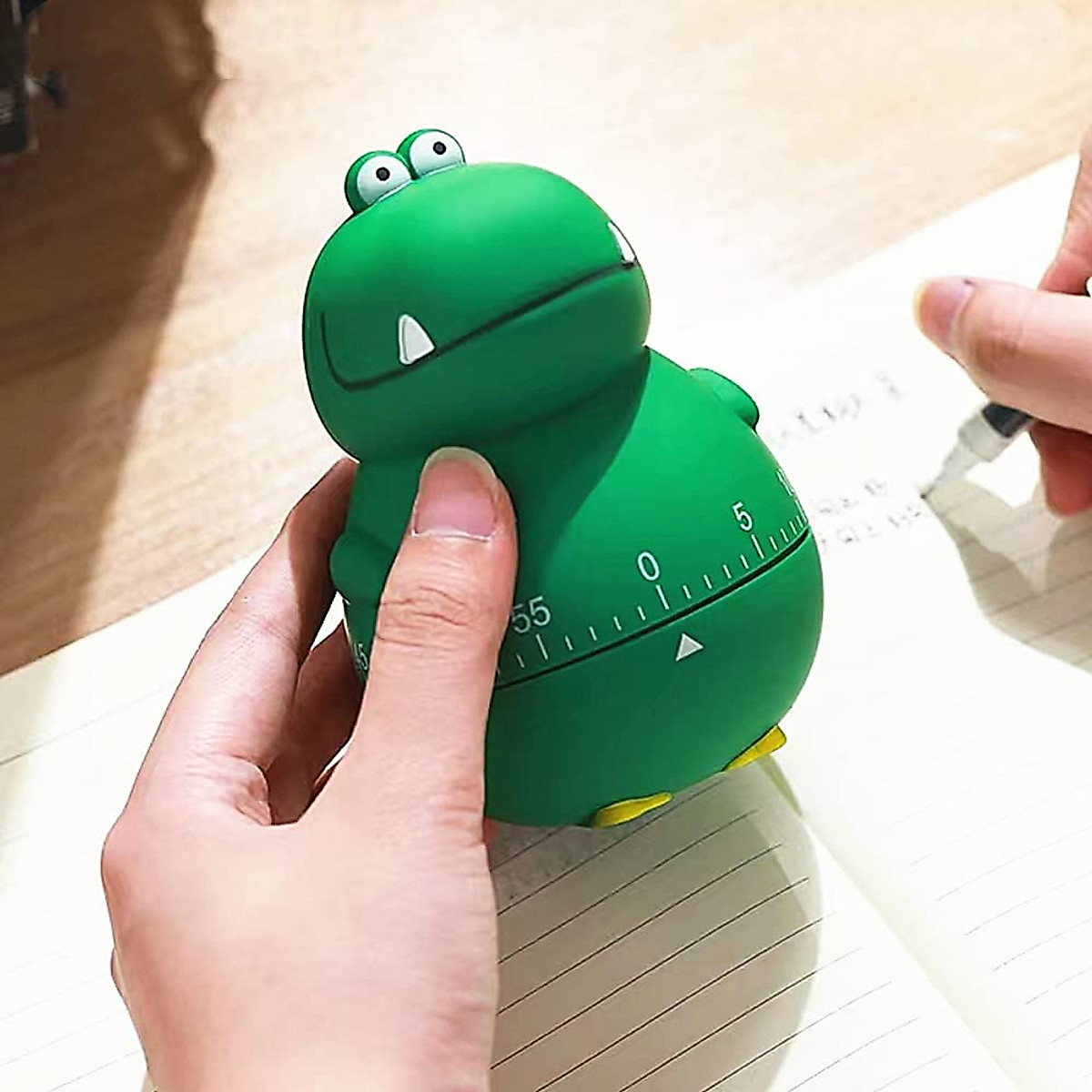 Cute Dinosaur 100% Mechanical Egg Kitchen Timer for Kids Cooking/Reading/Classroom/Do Sports(Dinosaur, Green)