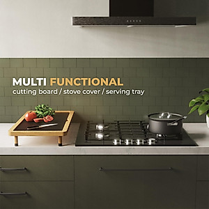 Prosumer's Choice Bamboo Stove Top Cover Board - Stylish and Versatile Wooden Stove Cover with Adjustable & Removable Feet, Large Cutting Area - Ideal for Kitchen Use - 3"H x 21.5"L x 11"W