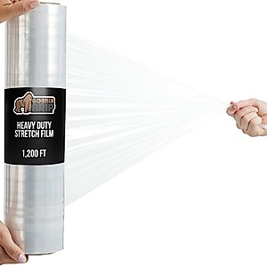 Gorilla Grip 500% Stretch Film Heavy Duty Plastic, 1200ft Shrink Wrap Roll 17" Puncture Resistant, Industrial Strength for Shipping, Pallet Storing, Moving, Packing Furniture Protection 1 Pack Clear