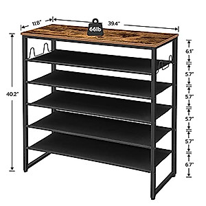 HOOBRO 6-Tier Shoe Rack, Shoe Shelf Organizer with Hooks and 5 Oxford Fabric Shelves, Holds 20-25 Pairs of Shoes, Stable Legs, Easy to Clean, Industrial, for Entryway, Living Room BF10XJ01