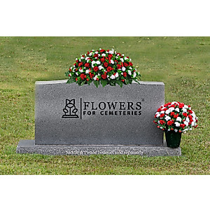Sympathy Silks Artificial Cemetery Flowers - Grave Decorations Winter Memorial - Christmas Red and White Mums Saddle for Headstone
