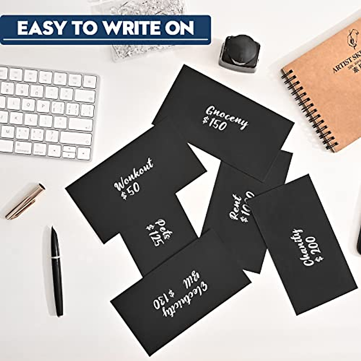 SWESARA 100 Pack Cash Envelopes for Budgeting, 6.7 x 3.5 Inch | Large Pack of Self-Adhesive Money Envelopes for Cash or Coins | Organization Envelopes for Checks, Jewelry, and Small Items(Black)