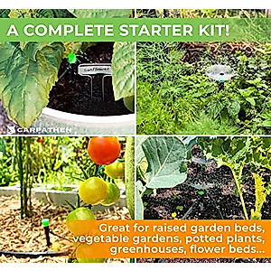 CARPATHEN Drip Irrigation Kit - Adjustable Premium Garden Watering System for Raised Garden Bed, Yard, Lawn or Indoor - Complete Irrigation System with Drip Emitters, 1/4 Tubing and Drip Connectors