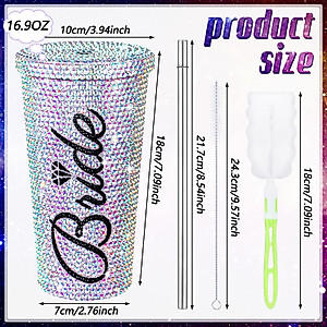 Hoolerry Bling Studded Rhinestone Tumbler Glitter Diamond Cup 16.9 oz Stainless Steel Insulated Reusable Water Bottle with Straw Lid and Brush for Women Bachelorette Shower Wedding Gift(Bride)