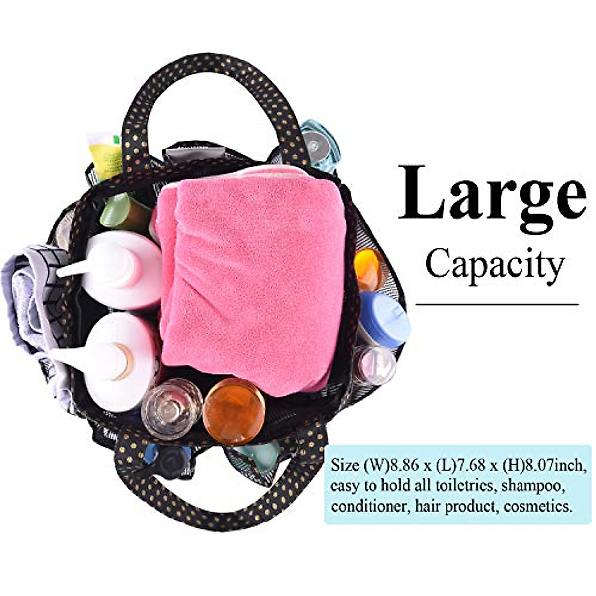 Haundry Mesh Shower Caddy Basket, Large College Dorm Bathroom Caddy Organizer with Key Hook and Oxford Handles, 8 Pockets, Hanging Portable Tote Bag for Camp Gym