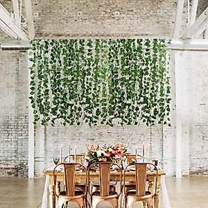 Flojery 78Ft 12pcs Silk Artificial Ivy Vine Hanging Leaves Plant Greenery Decor Party Home Garden Wedding Wall Decor (Scindapsus)