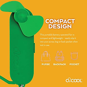 Battery Powered Pocket Sized Fan With Carabiner, Green