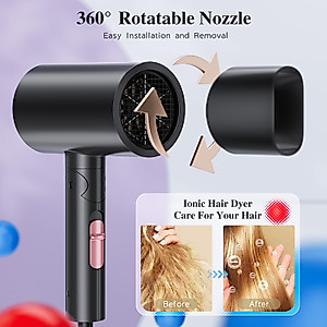 Outlet Hair Dryer, Hair Blow Dryer with Concentrator Attachment 1800w Fast Drying Ionic Hair Dryer Lightweight for Home/Travel