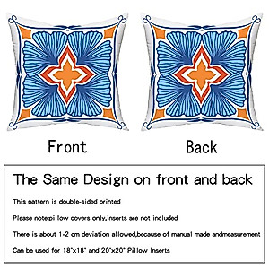 Royalours Outdoor Waterproof Throw Pillow Covers 18x18 Inch Set of 4 for Patio Furniture Flower Design Boho Farmhouse Pillow Cover Square Modern Geometry Pillow Cases for Garden Porch(Boho 4)