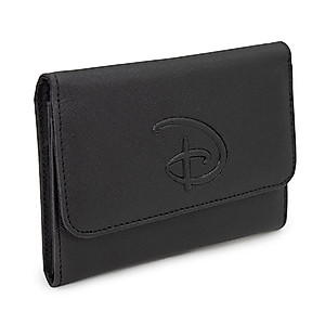 Disney Wallet, Foldover, Disney Signature D Logo Embossed, Black Vegan Leather
