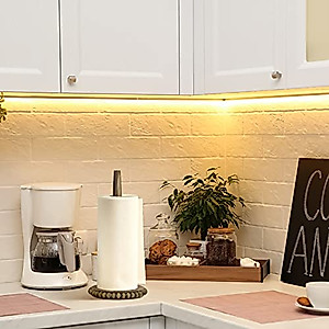 Farmhouse Paper Towel Holder Washed Beaded Paper Towel Stand Wood Paper Hanger Rack Standing Towel Roll Stand Organizer Paper Roll Holder Roll Dispenser for Kitchen Bathroom Countertop (Brown)