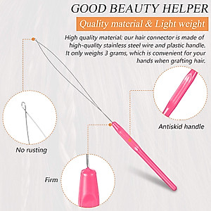 20 Pieces Hair Extension Loop Needle Threader Pulling Hook Needle Bead Device for Hair or Feather Extensions Supplies, DIY Hook Tool Loop Tools(Pink)