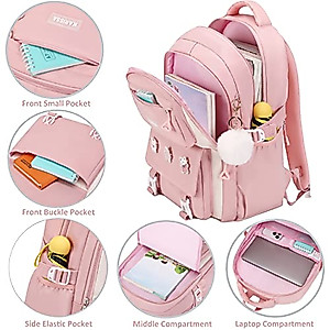 AO ALI VICTORY Backpack for Girls Set with Pencil Case 15.6 Inch Laptop School Bag Cute Kids Elementary College Backpacks Large Bookbags for Women Teens Students Anti Theft Travel Daypack - Pink