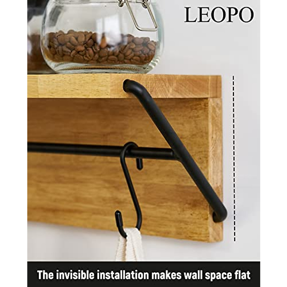 LEOPO Multi-Functional Floating Shelf, Rustic Wood Shelf, Wall Mounted Shelf for Bedroom, Bathroom, Living Room, Kitchen