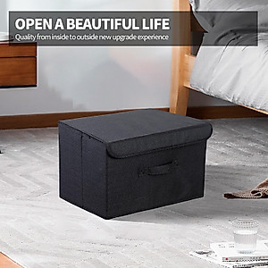 9 Pack Decorative Storage Bins Containers & Fabric Bins with Lids Storage Baskets for Shelves Drawers, Desktop, Closet, Playroom, Classroom, Office, Bedroom, Home, Garage (black, 14.9x10x10)