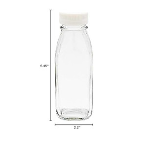 Restaurantware French Countryside 10 Ounce Juice Bottles 10 Square Juicing Bottles - With Tamper-Evident Caps Reusable Clear Glass Juicing Storage Bottles For Smoothies Milk Tea And More