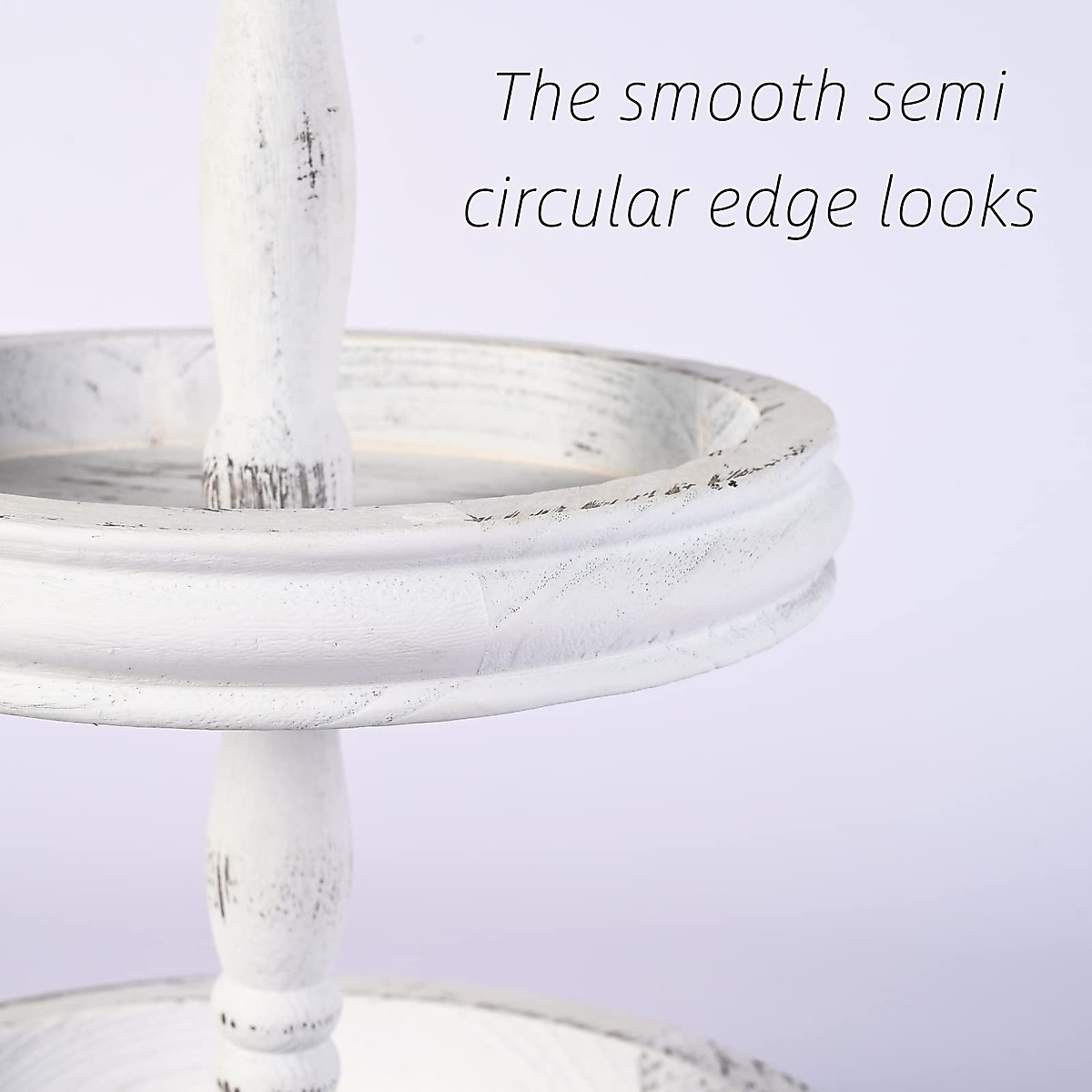 Wooden 2 Tiered Tray Stand Farmhouse with Metal Handle Round White Two Tier Tray for Home Kitchen Shelf Dinning Table Seasonal Holiday Decorations