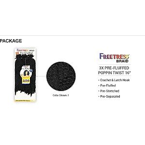 Shake N GO FreeTress Crochet Braids 3X Pre-Fluffed Poppin Twist 16 Inch (1-pack, 1B)