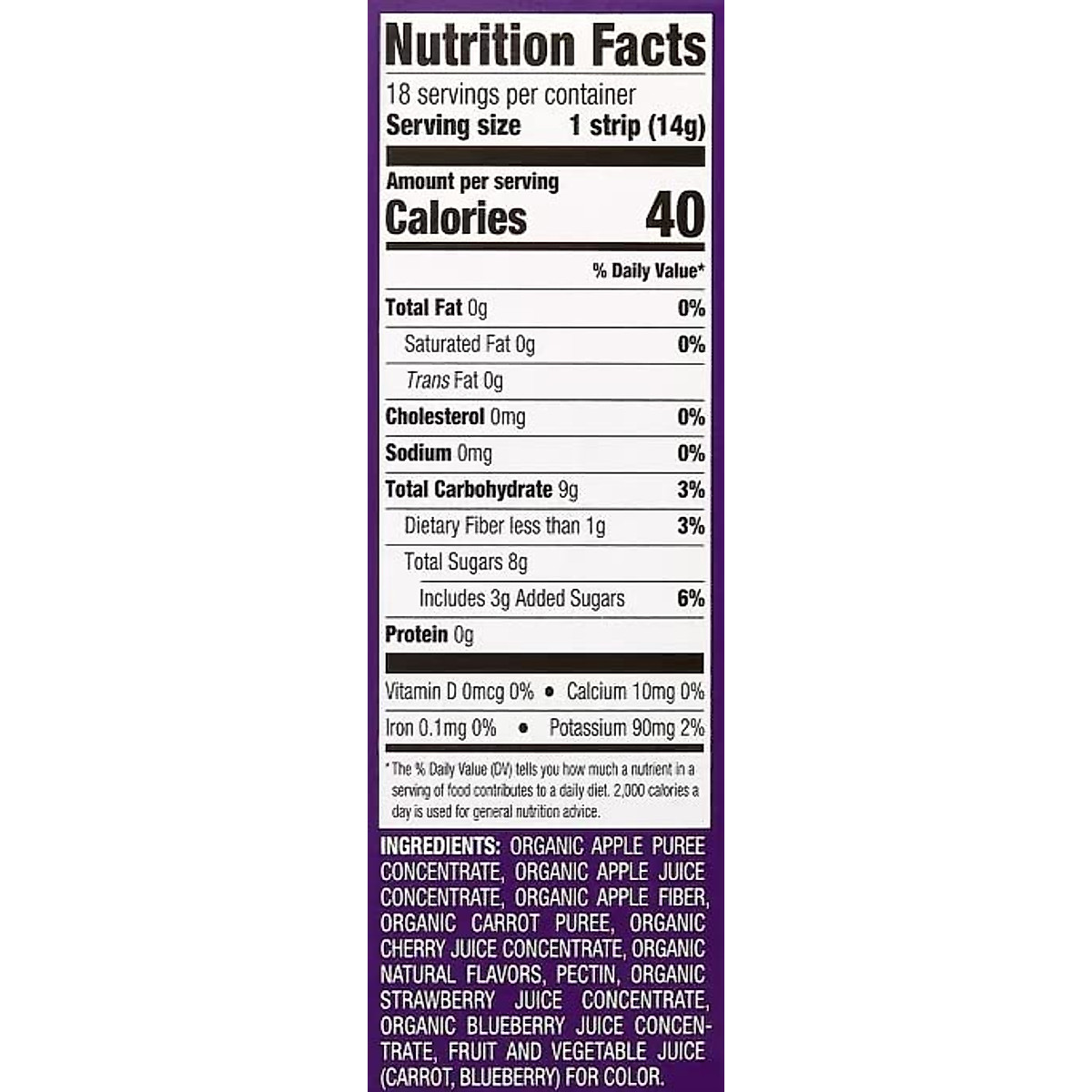 Good & Gather Organic Fruit & Vegetable Strips. Cherry Berry Blend. 18 Count. Gluten Free Certified.