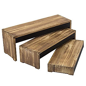 MyGift 3-Tier Rustic Burnt Dark Brown Wood Cake/Dessert Display Riser Stands with Chalkboard Panels