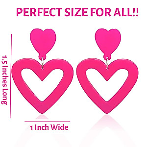 Super Pair of Hot Pink Heart Earrings for Women, Girls, Teens, 1980’s, 1990’s Glam Costumes and More. Cute Pair of Pink Heart Drop and Dangle Earrings, Doll Style Earrings for Girls, Pink Outfits, Retro Style Pink Outfits, Vintage Pink Outfits and More. C