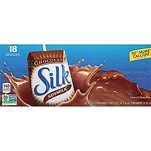 Silk Shelf-Stable Soy Milk Singles, Chocolate, Dairy-Free, Vegan, Non-GMO Project Verified, 8 Fl oz (Pack of 18)