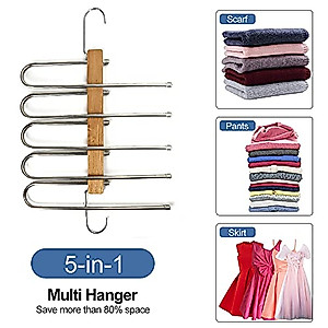 Pants Hangers Space Saving 2 Pack, Non Slip Closet Hangers for Men Women, CANAGROW 5 Layers Multifunctional Closet Organizer Pants Rack Holder for Pants Jeans Scarf Trousers Scarves Ties