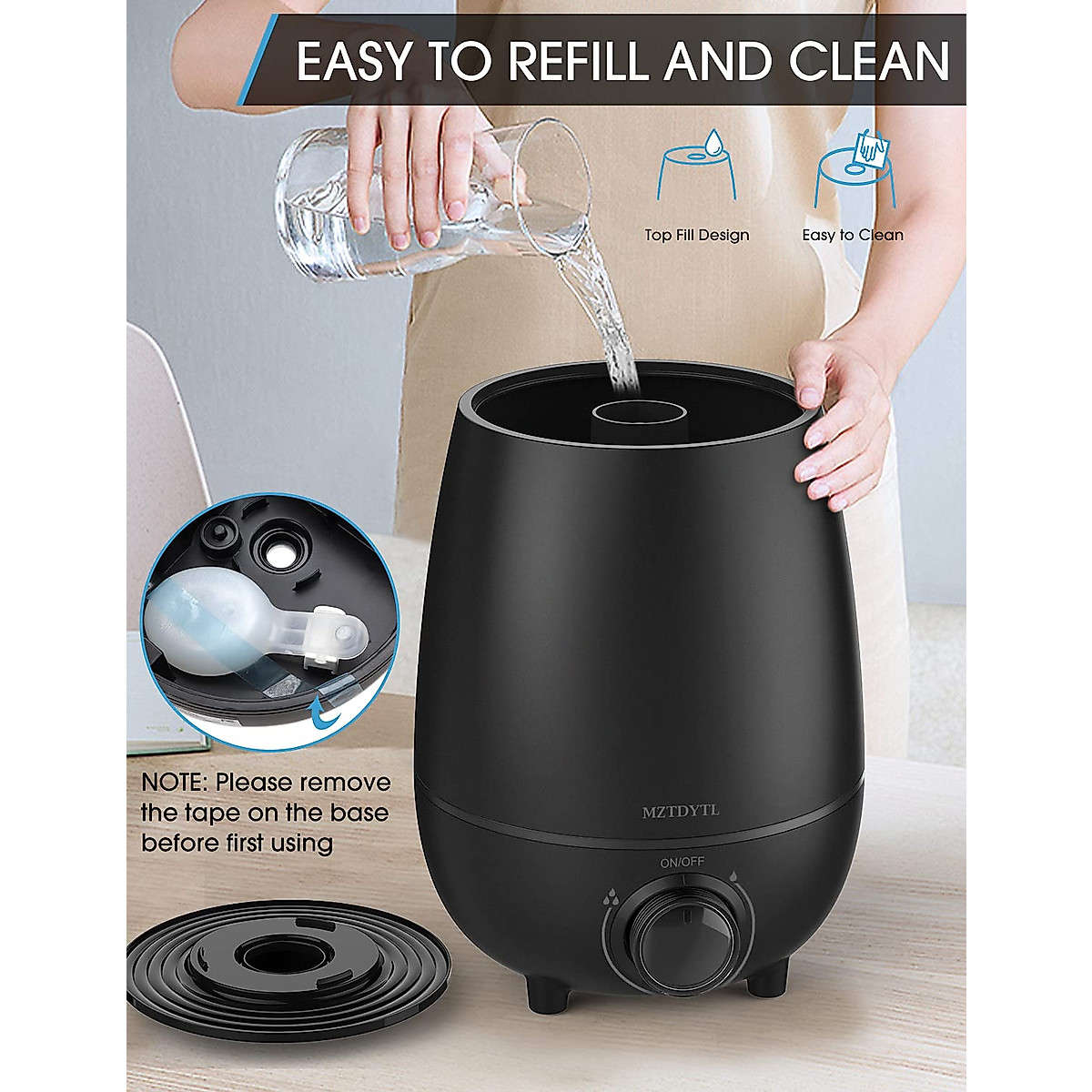 NEW Cool Mist Humidifiers for Bedroom Quiet, Top Fill Ultrasonic Humidifier, Filter Free Air Humidifier for Office, Plants, Nursery, Personal Nightstand Desk Small Room Humidifier(0.79Gal/3L)