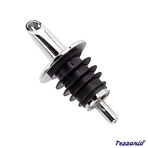 (Pack of 12) Free-Flow Liquor Bottle Pourer, Plastic Bottle Pourer with Chrome Finish, Liquor Pour Spouts by Tezzorio
