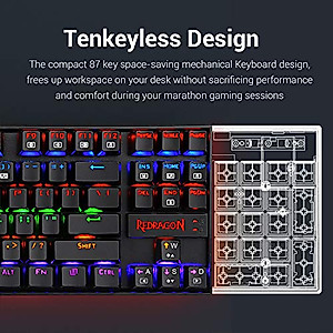 Redragon K552 Mechanical Gaming Keyboard 87 Key Rainbow LED Backlit Wired with Anti-Dust Proof Switches for Windows PC (Black Keyboard, Red Switches)