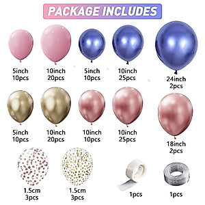 Navy Blue Rose Gold Pink Gold Confetti Latex Balloons with 140pcs 18/10/5/Inch Metallic Chrome Balloons for Gender Reveal Birthday Party Wedding Graduation Bridal Shower Decorations (Navy Blue)